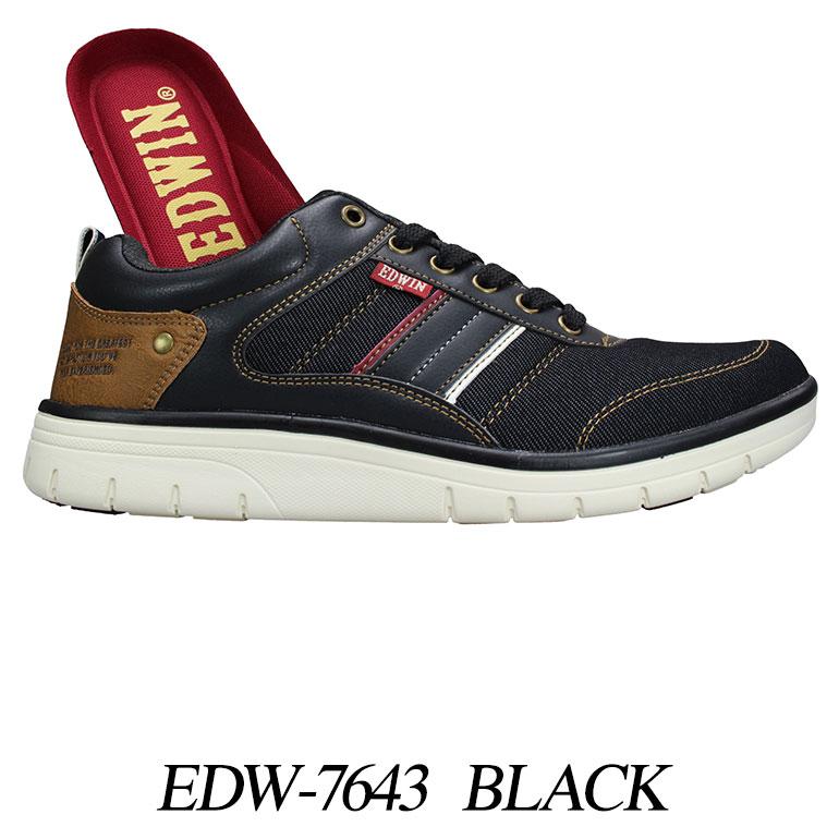 EDWIN エドウィン スニーカー メンズ EDW-7643 ブラック ネイビー 黒 紺 軽量 幅広 4E ワイド ストレッチ 滑りにくいソール : シューズパーク ビースタイル - 通販 ...