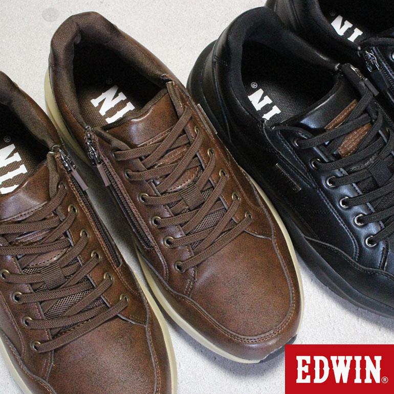 EDWIN エドウィン 防水スニーカー メンズ EDW-7368 幅広 3E ワイド ファスナー サイドゴア 靴 ブラック 黒 ダークブラウン 25.0cm〜27.0cm : シューズパーク ...