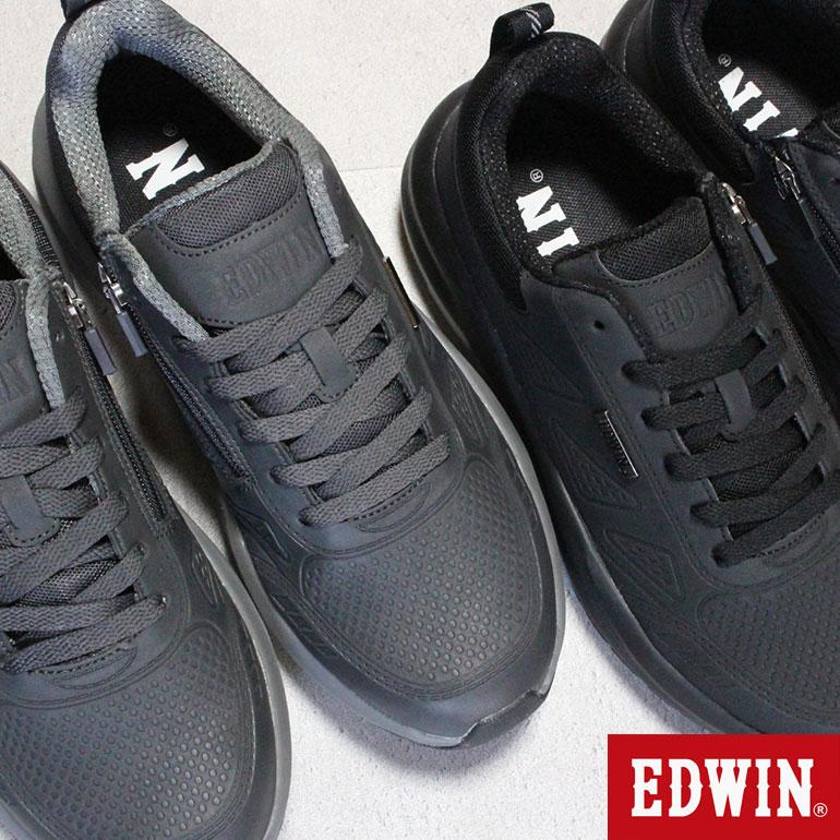 EDWIN エドウィン 防水スニーカー メンズ EDW-7369 幅広 3E ワイド サイドファスナー 靴 ブラック 黒 グレー 25.0cm〜27.0cm : シューズパーク ビースタイル ...