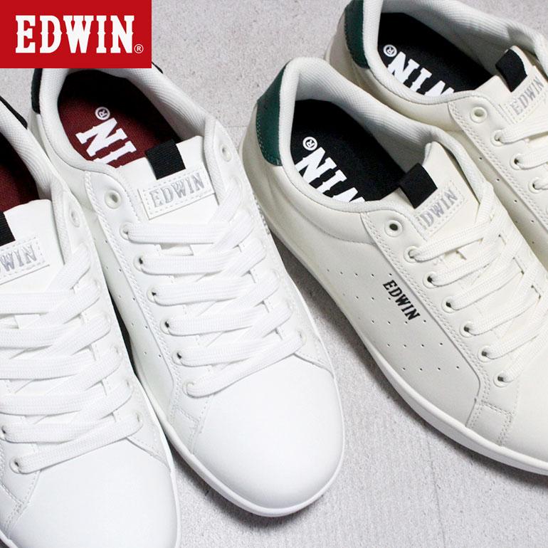 EDWIN エドウィン 白スニーカー EDW-7034 ホワイト アイボリー 25cm〜28cm メンズ 靴 紐靴 白靴 運動靴 ホワイトスニーカー エドウィン7034 : シューズパーク ...
