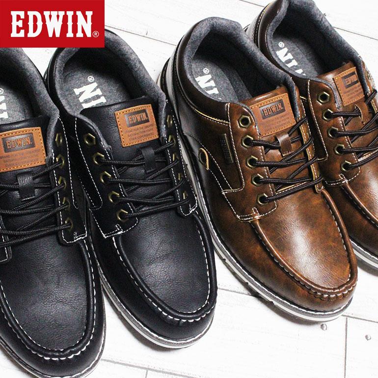 EDWIN エドウィン 防水スニーカー メンズ EDW-7984 ブラック ブラウン 黒 滑りにくい 防滑ソール 幅広 ワイド カジュアル シューズ EDW7984 : シューズパーク ビー ...
