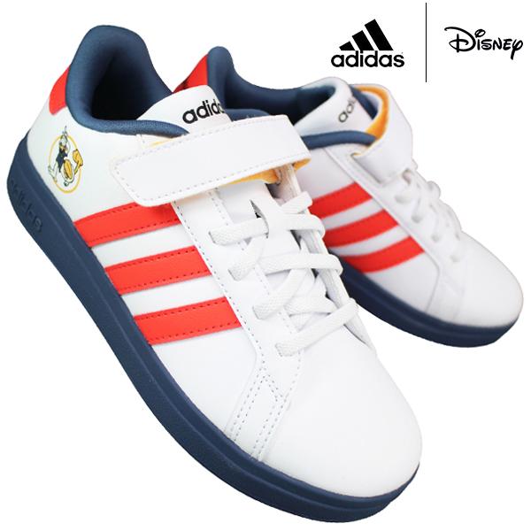 adidas スニーカー アディダス IF4061 グランドコート ミッキー EL C ホワイト/レッド 18cm〜21.5cm キッズ ...