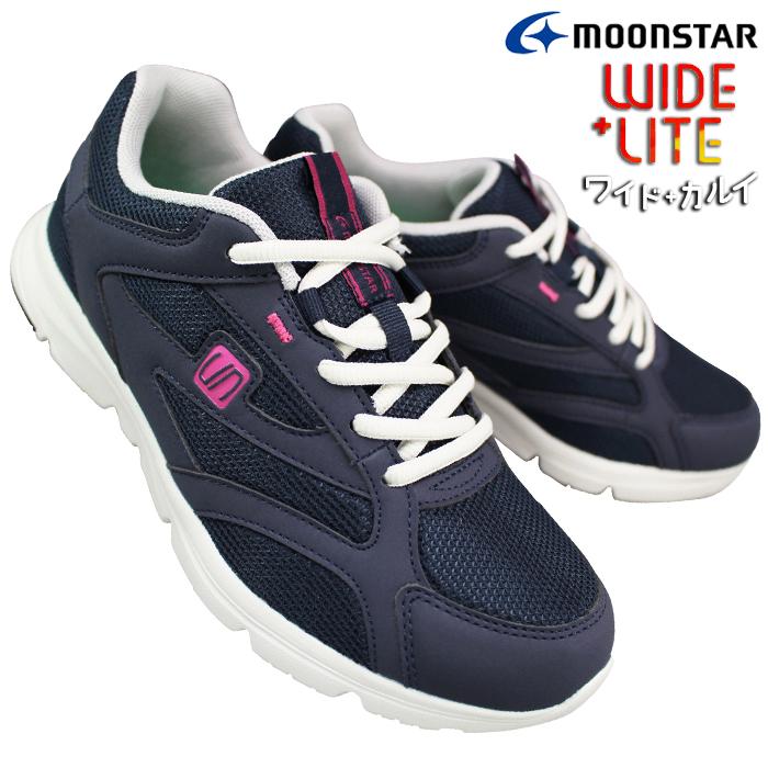 MoonStar（ムーンスター） スニーカー アンドライト UN L01 ネイビー 22.5cm〜24.5cm レディース シューズ スニーカー 紐靴 3E eee ゆったり ワイド 軽い ...