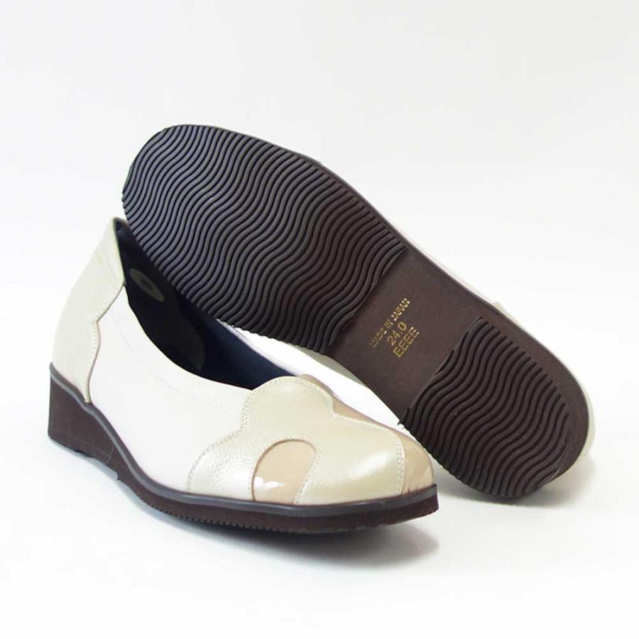 フィズリーン FIZZ REEN 3020 アイボリー（レディース） 快適EEEEのウェッジパンプス（日本製） スリッポン ウェッジシューズ 4E レザーシューズ コンフォート : 靴のシナ ...