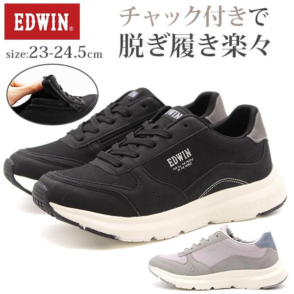 EDWIN スニーカー レディース 靴 黒 ブラック 灰色 グレー チャック 幅広 4E 大きい 軽量 軽い クッション性 エドウィン EDW-4343 : シューズベースYahoo!店 ...