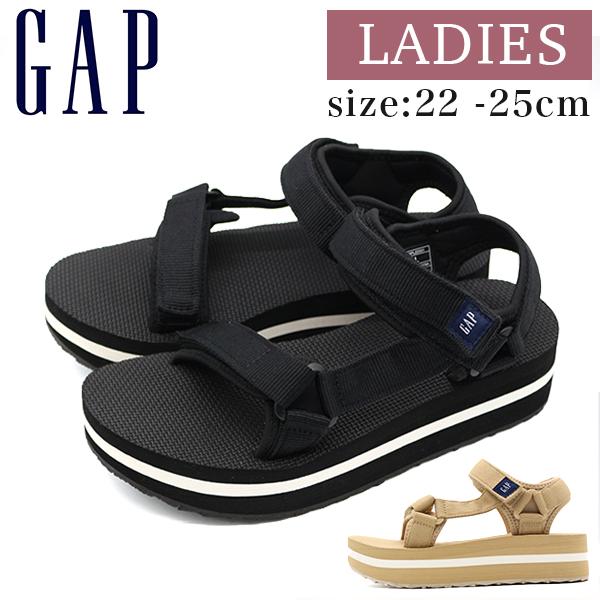 GAP ギャップ レディース サンダル 靴 スポーツサンダル 黒 ブラック ベージュ ベルトテープ 厚底 美脚 快適 軽量 カジュアル シンプル アウトドア GPL22331 : シューズ ...