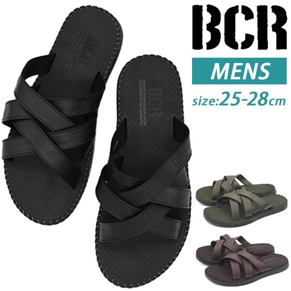 BCR サンダル メンズ 靴 黒 ブラック 茶 ダークブラウン 高反発 クッション性 通気性 蒸れない おしゃれ シンプル コンフォートサンダル ビーシーアール BC086 : シューズベース ...