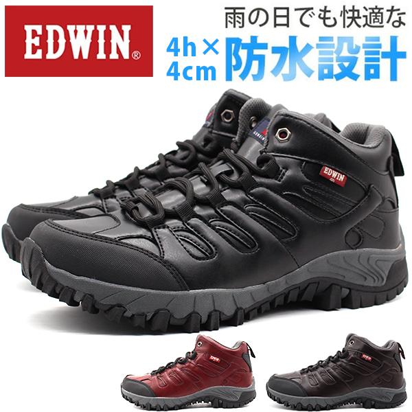 EDWIN エドウィン スニーカー メンズ 靴 ハイカット 黒 ブラック 防水 滑りにくい 雨 冬 厚底 シンプル おしゃれ 大人 アウトドア EDM-676 : シューズベース Yahoo ...