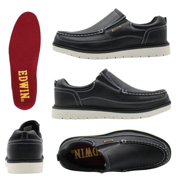 EDWIN エドウィン スニーカー スリッポン メンズ 靴 サンダル 黒 ブラック 茶色 ブラウン 撥水 防滑 雨 仕事 通勤 通学 疲れない ブランド 人気 edwin EDW-7381 ...