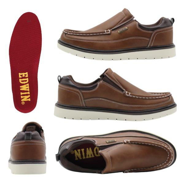 EDWIN エドウィン スニーカー スリッポン メンズ 靴 サンダル 黒 ブラック 茶色 ブラウン 撥水 防滑 雨 仕事 通勤 通学 疲れない ブランド 人気 edwin EDW-7381 ...