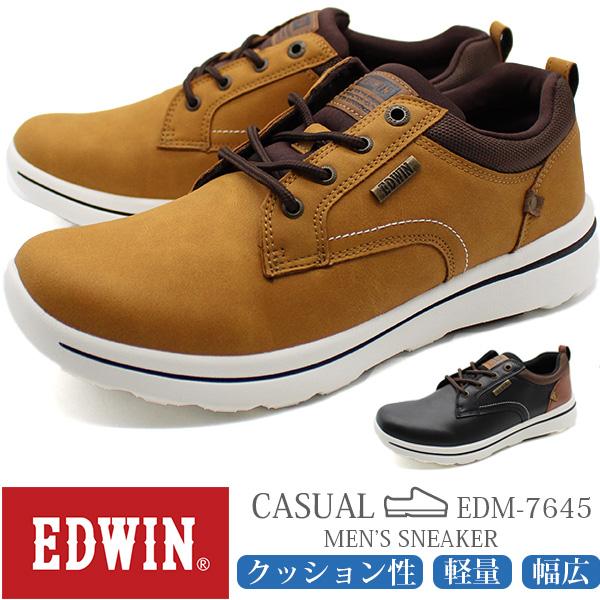 EDWIN エドウィン スニーカー メンズ 靴 黒 ブラック 黄 イエロー 幅広 軽量 軽い 疲れない クッション性 快適 おしゃれ かっこいい カジュアル 通勤 EDW-7645 ...