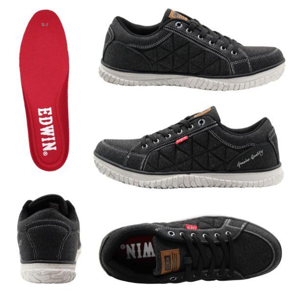 エドウィン スニーカー メンズ 靴 黒 ブラック 灰色 グレー 幅広 3E 軽量 軽い おしゃれ かっこいい 厚底 履きやすい 歩きやすい EDW-7763 エドウィン EDWIN ...