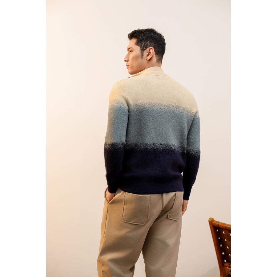 SHOKAY（ショーケイ) シャンバラ・メンズ・グラデーション・ヤクセーター（ヤク100％、ネイビー/ミネラルブルー/ベージュ ...