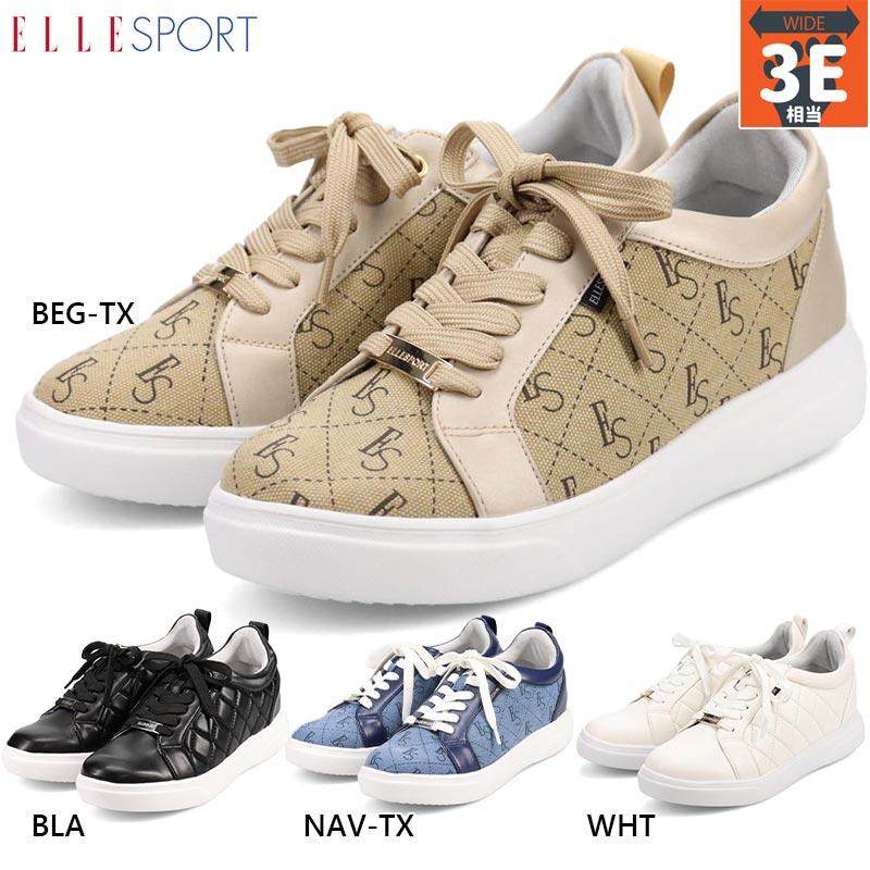 ELLE SPORT 3E 幅広 ワイド エルスポーツ レディース インヒールスニーカー スニーカー 靴 シューズ ローカット 紐靴 軽量 ESP12566V2 : SPORTS ...