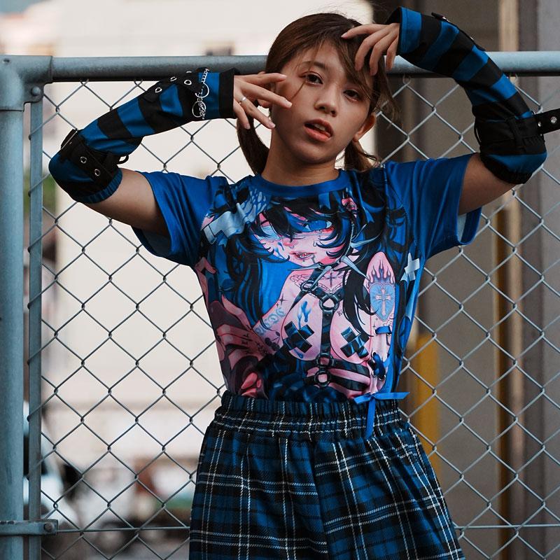 ACDC RAG エーシーディーシーラグ HELL チビTシャツ 半袖 原宿系 原宿 ファッション 病みかわいい 病みかわ 悪魔 女の子 イラスト ハート パンク ネイビー ...