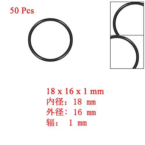 Ofowin 50個入り Oリング ニトリルゴム 16mm x 18mm 1mm ブラック オーリング 16mmの内径 18mmの外径 1mm幅 円形 シール ガスケッ ト耐熱 耐油 防 ...