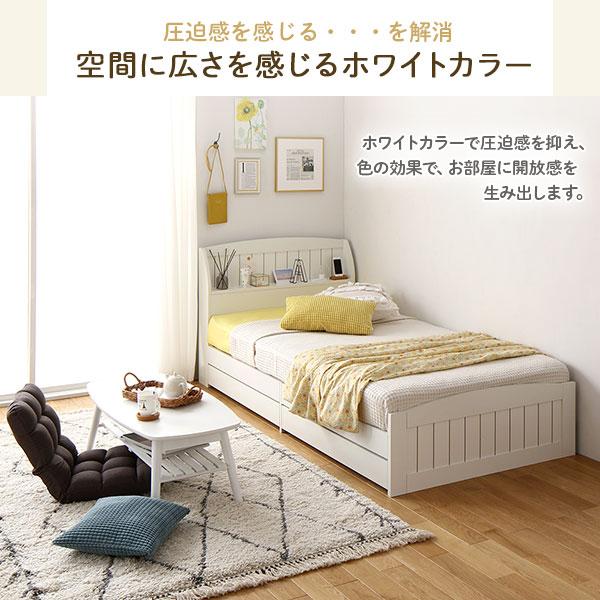 ベッド ショート丈シングル ボンネルコイルマットレス付き ホワイト 収納付き 棚付き 宮付き コンセント付き カントリー調 :ds ...