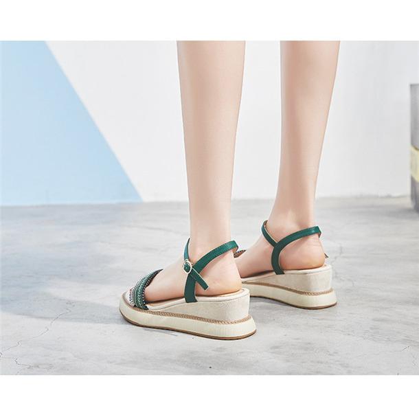サンダル レディース 大人可愛い ベルト付き 白 緑 厚底 レディース