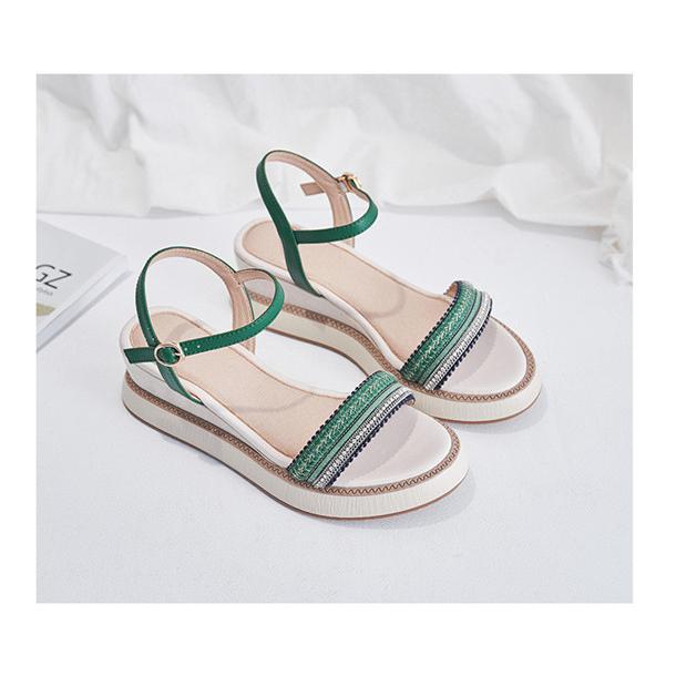 サンダル レディース 大人可愛い ベルト付き 白 緑 厚底 レディース