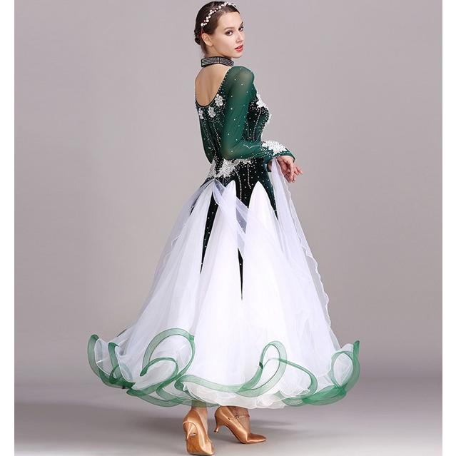 社交ダンス 衣装 モダンドレス ダンスウェア 大きい裾 練習服 ワルツ