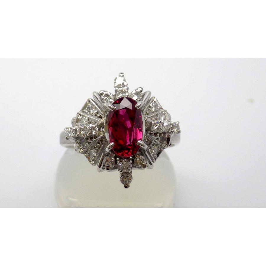 ルビー ダイヤモンドリング Pt900 7.0g 12.号 中宝ソーティング付き Jewelry Ruby1.14ct Dia0.34ct ...