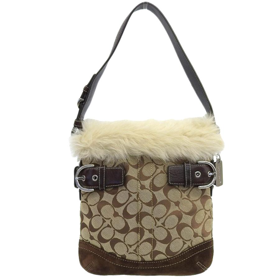 COACH コーチ シグネチャーファー ワンショルダーバッグ 8K47 キャンバス スエード レザー 冬 ウインター 本物保証 希少 レア 超 ...