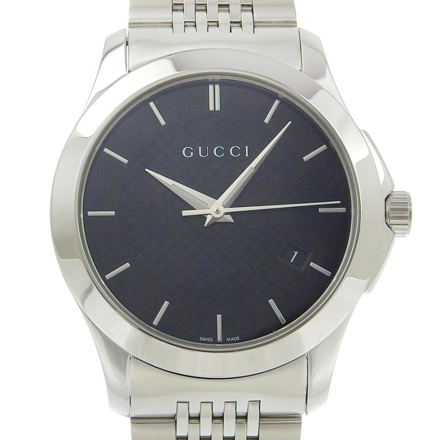 G-Timeless グッチ GUCCI Gタイムレス デイト YA126442 126 4 黒文字盤 SS クォーツ 電池 40ミリ メンズ ...