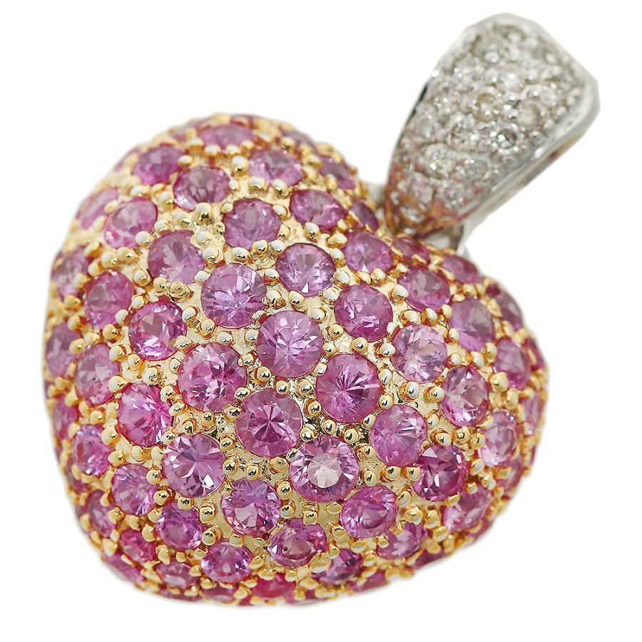 ハートモチーフ ペンダント K18 メレピンクサファイア 2.93ct メレダイヤ 0.13ct ラブ ノーブランド No brand 本物保証 鑑付 新品同様 : tkh24b0210007 ...