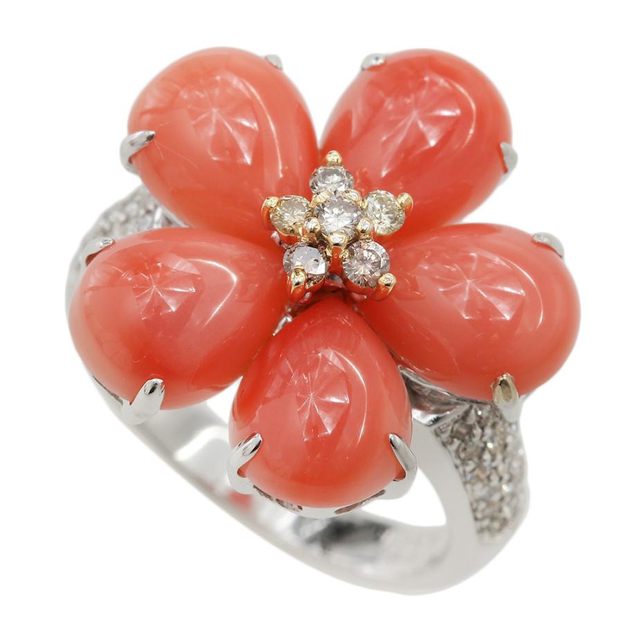 リング 指輪 約8.0g K18WG 天然珊瑚 サンゴ 計7.42ct メレダイヤ 0.36ct 約12号 7ctup ピンク 花 ノーブランド 本物保証 鑑付 新品同様 : 高島屋質店 ...