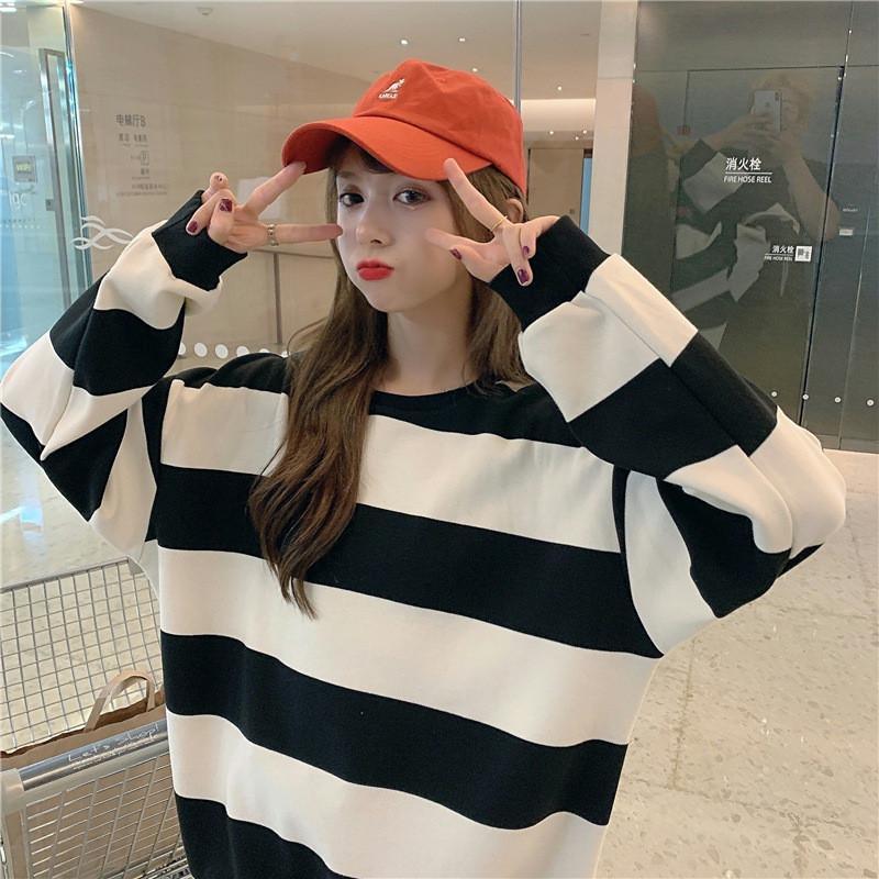 トレーナー レディース 裏起毛 トップス クルーネック 長袖 ストライプ