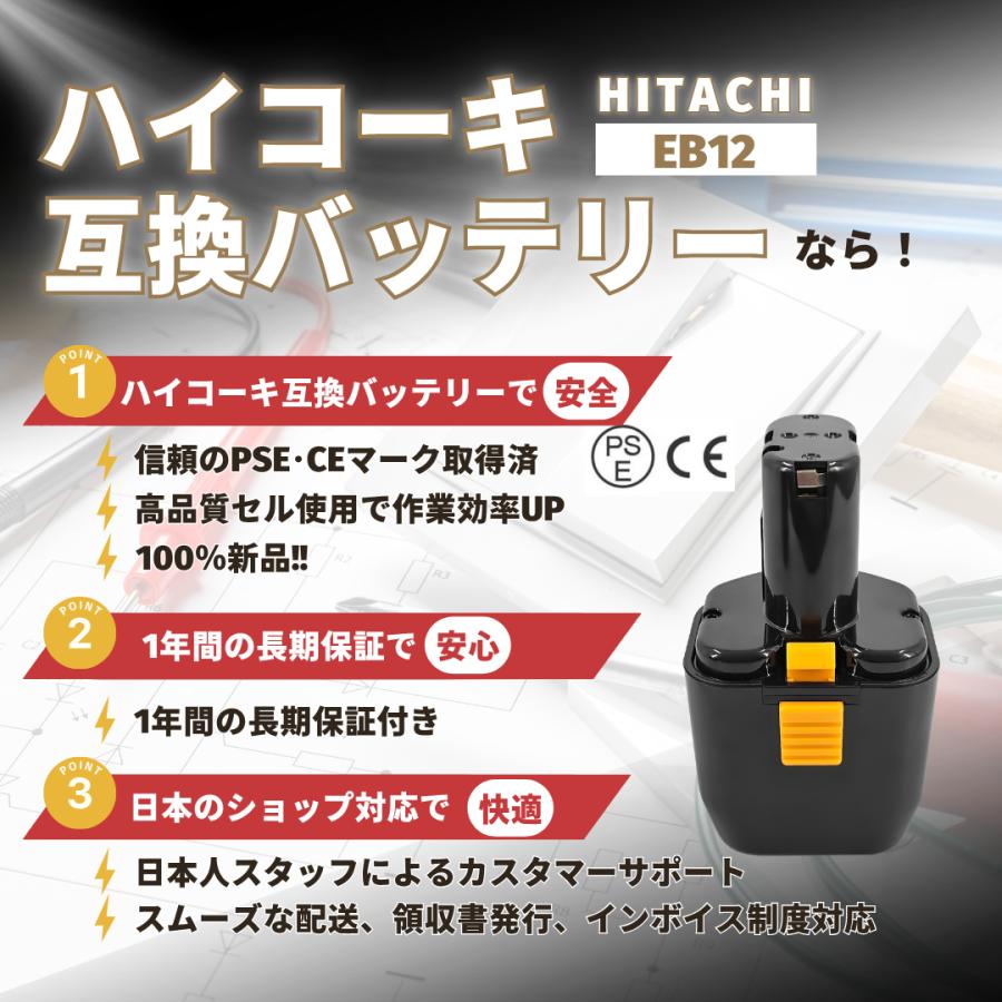 日立（HITACHI） ハイコーキ バッテリー 互換 EB12 EB12B 12V 3.0Ah 3000mAh HIKOKI (EB12/2個 ...