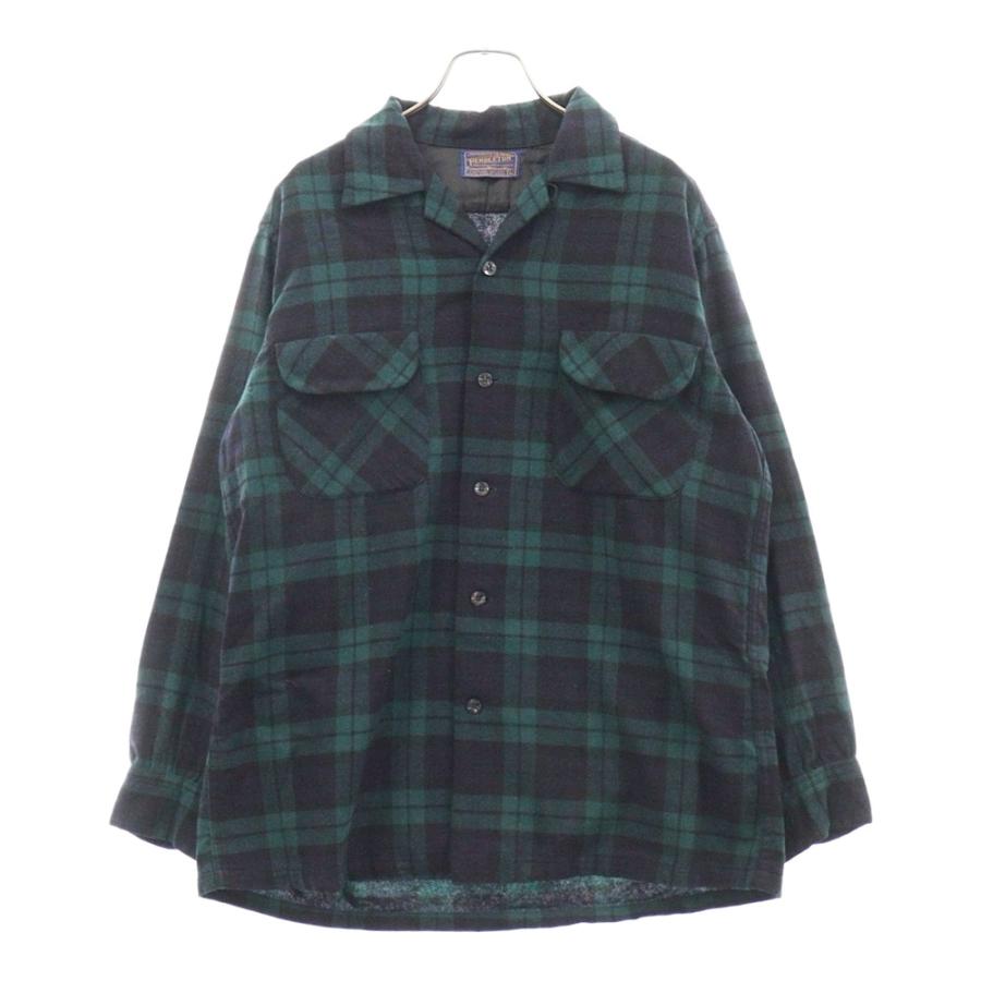 PENDLETON ペンドルトン 50s VINTAGE WOOL BLACK WATCH BOARD SHIRT オープンカラー ウールチェック ボックス シャツ グリーン/ブラック ...