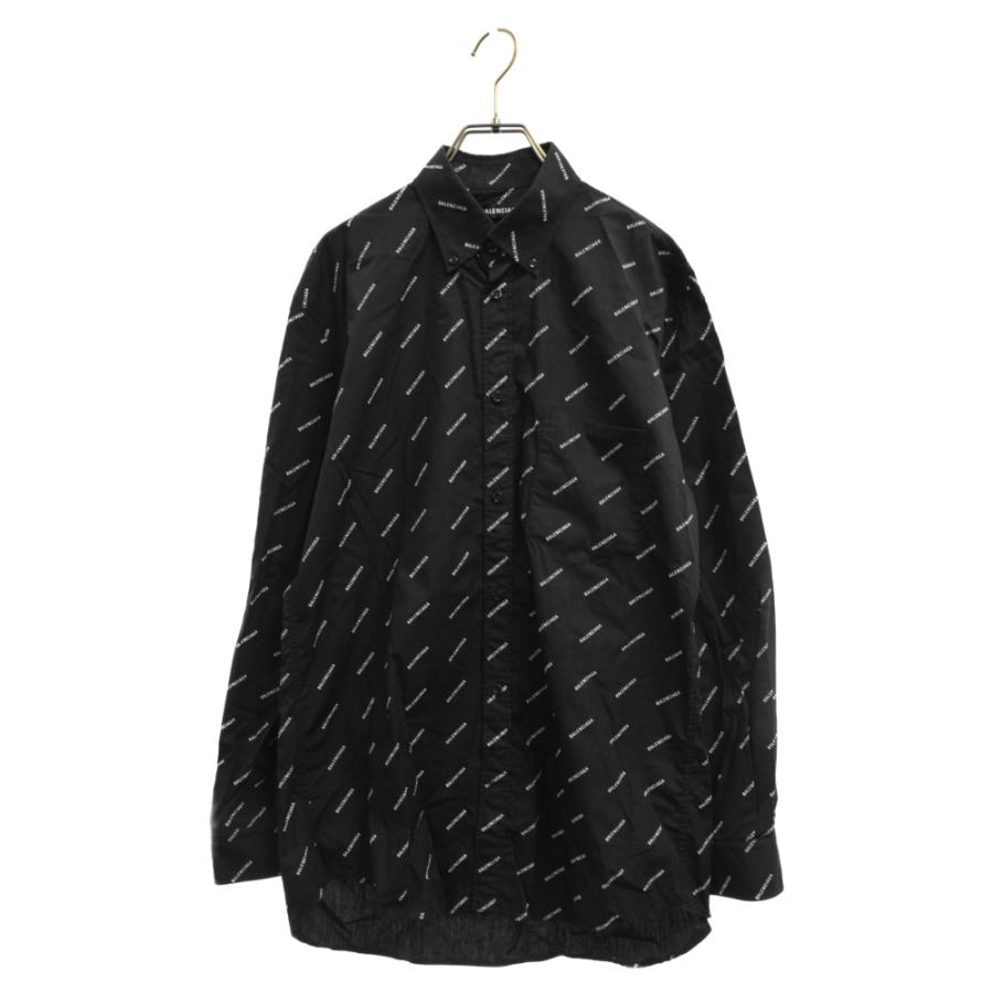 BALENCIAGA バレンシアガ 19SS All Over Logo Button Down Shirt ロゴ総柄ボタンダウン長袖シャツ ...