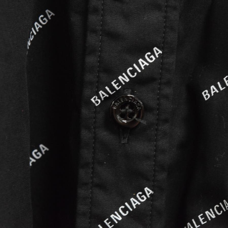 BALENCIAGA バレンシアガ 19SS All Over Logo Button Down Shirt ロゴ総柄ボタンダウン長袖シャツ ...