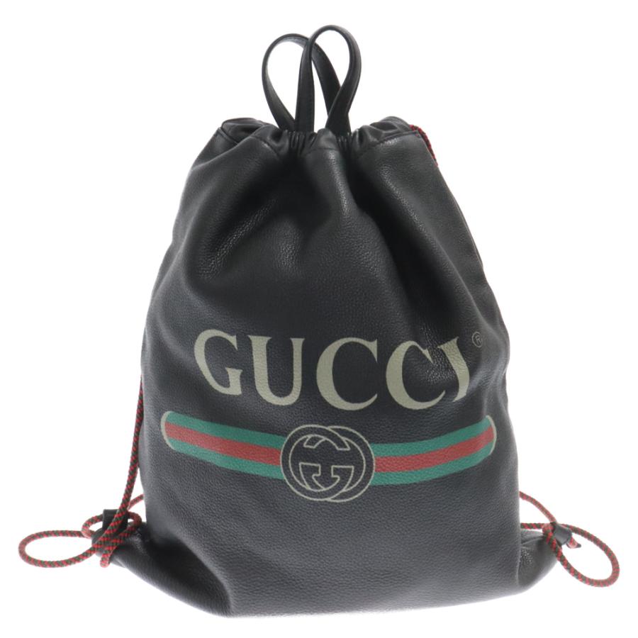 GUCCI グッチ プリント レザー ドローストリング バックパック ブラック 516639 : BRING Yahoo!ショップ - 通販 ...