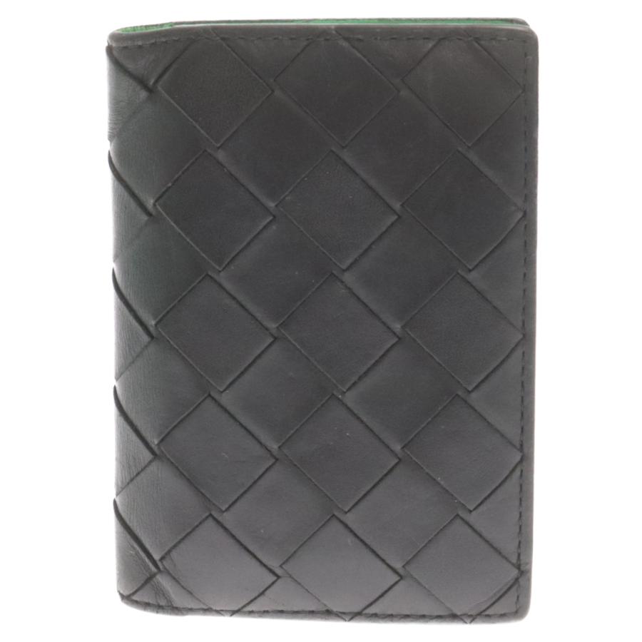 BOTTEGA VENETA ボッテガヴェネタ 二つ折りレザーカードケース イントレチャート ブラック/グリーン 592619 : BRING ...