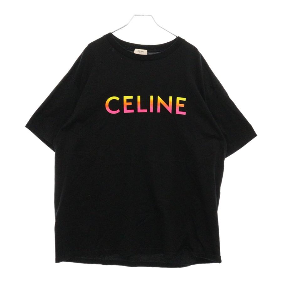 CELINE セリーヌ 22SS Gradient Logo Print Cotton Tee 2X10B671Q グラデーション ロゴ クルーネック半袖Tシャツカットソー ブラック ...