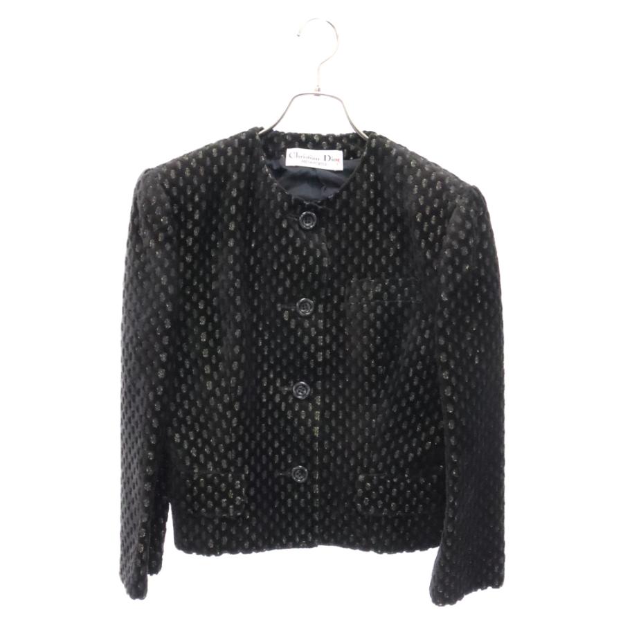 Christian Dior クリスチャンディオール Vintage ヴィンテージ ノーカラーベロアジャケット レディース ブラック ...