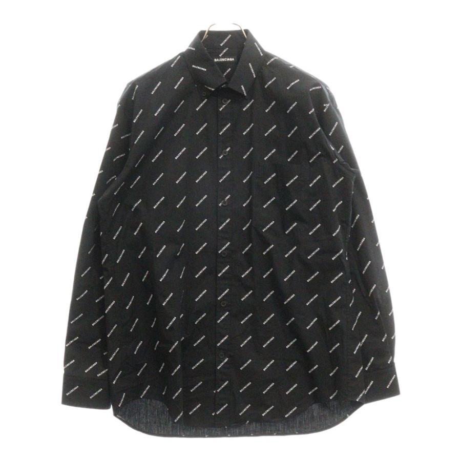 BALENCIAGA バレンシアガ All over Logo Shirt 総柄ロゴ オーバーサイズ 長袖シャツ ブラック 534333 ...