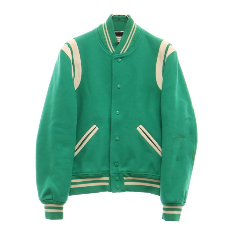 サンローランパリ 14AW Teddy Jacket 354718 Y180W テディジャケット レザートリムウールスタジアムジャケット ...