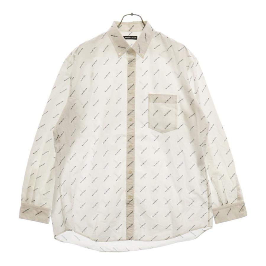 BALENCIAGA バレンシアガ 18SS All Over Logo Shirt 総柄ロゴ長袖シャツ ホワイト 534333 TBL96 ...