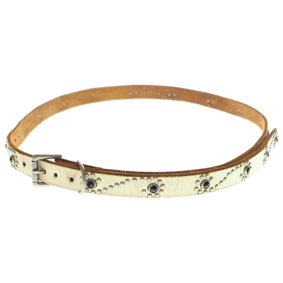 HTC エイチティーシー Leather Narrow Studs Belt レザーナロースタッズベルト スタッズ装飾ベルト ホワイト ...
