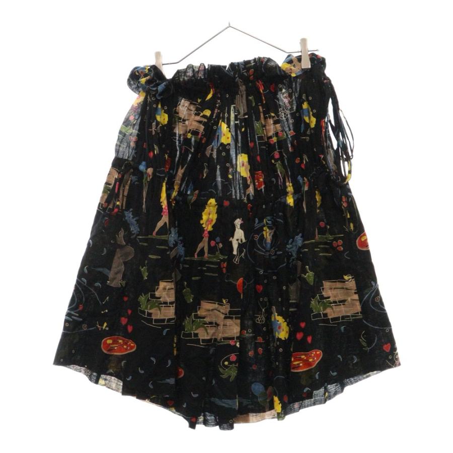 BERNHARD WILLHELM Bernhard Willhelm ベルンハルトウィルヘルム 総柄プリント ギャザー ミディアムスカート ブラック レディース SKBW-SA-1123 ...