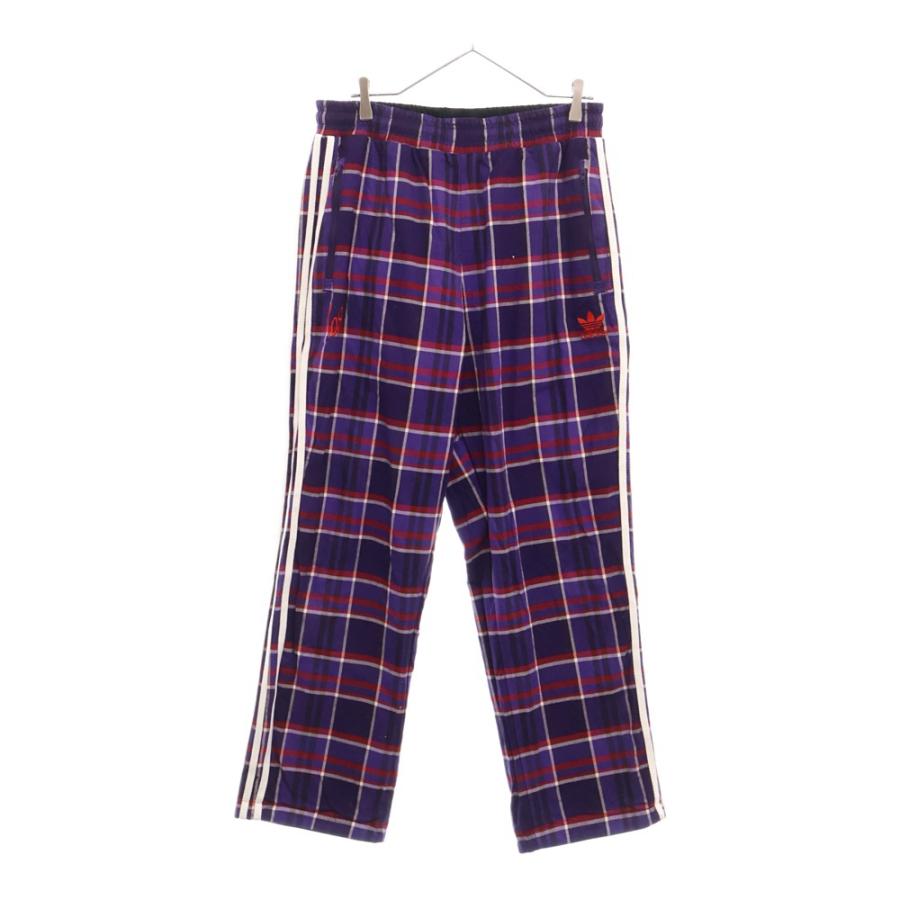 adidas アディダス 23AW ×コーン チェック総柄 3ストライプ サイドライン リバーシブル スウェット トラックパンツ ブラック ...