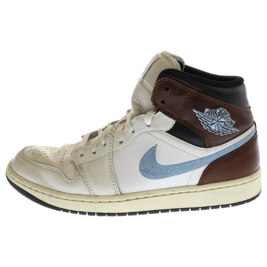 NIKE ナイキ AIR JORDAN 1 MID SE エアジョーダン1 ミッドカットスニーカー ホワイト/ブルー/ブラウン US9.5/ ...