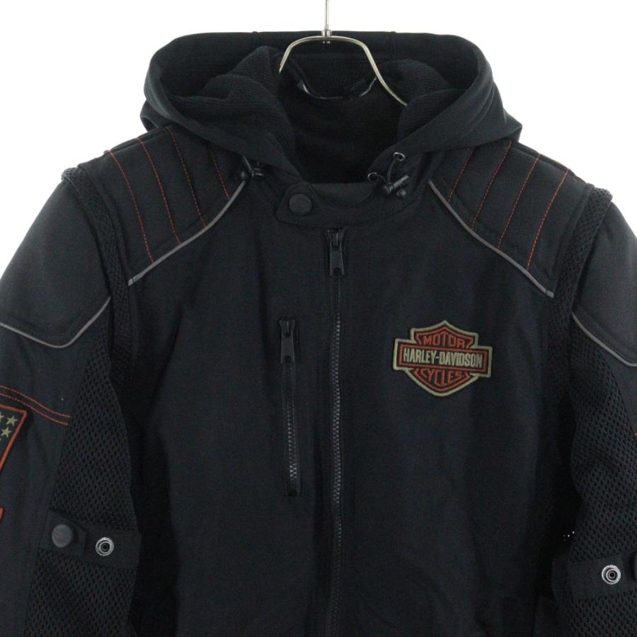 Harley Davidson ハーレーダビッドソン バックロゴ刺繍 デタッチャブル ナイロン フーデッド ジップアップ ジャケット ブルゾン ...