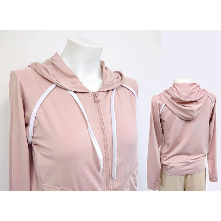 UV対策 パーカー ラッシュガード 接触冷感 日除けパーカー フルジップ スポーツ 紫外線対策 ジップアップパーカー ピンクベージュ ワン ...