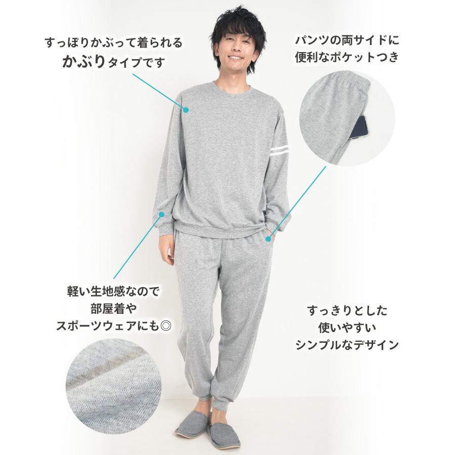 パジャマ メンズ 長袖 秋 春 スウェット 上下 セット ルームウェア ミニ裏毛 綿35％ セットアップ 上下セット 袖ライン付き 無地 y8 ...