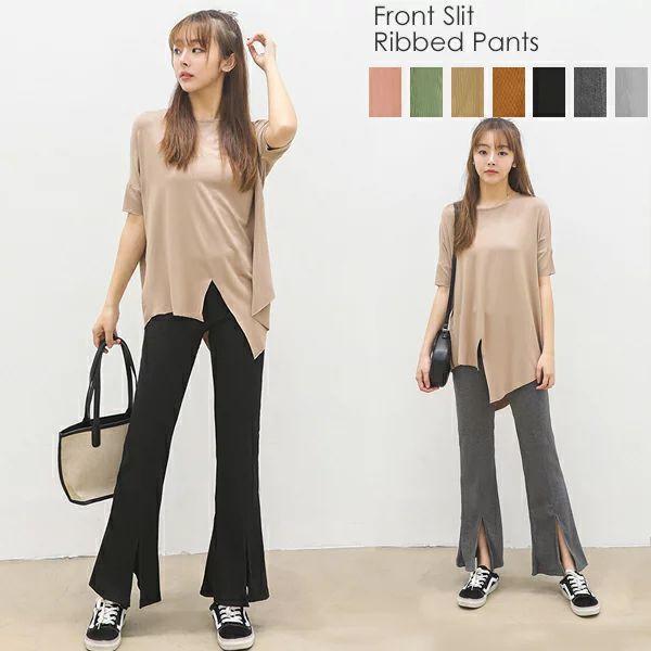 フロントスリットリブパンツ脚長細見せ効果スリット リブ ロングパンツ レディース 春夏 秋冬 : Shop Wing - 通販 - Yahoo!ショッピング