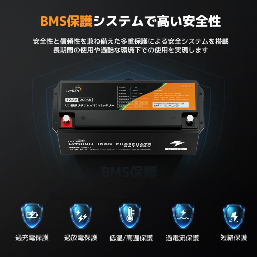 LVYUAN リン酸鉄リチウムイオンバッテリー 12.8V/200AH 2.56KWH 大容量 BMS LiFePO4 自由DIY 容量拡張可能 RV キャンピング 【5年保証】4000 ...